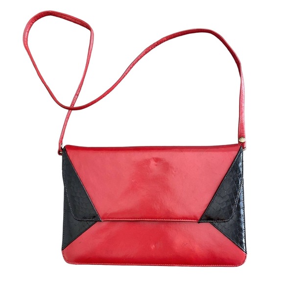 Vintage | Bags | Bill Valentine Red Leather Clutch Purse Retro Black ...